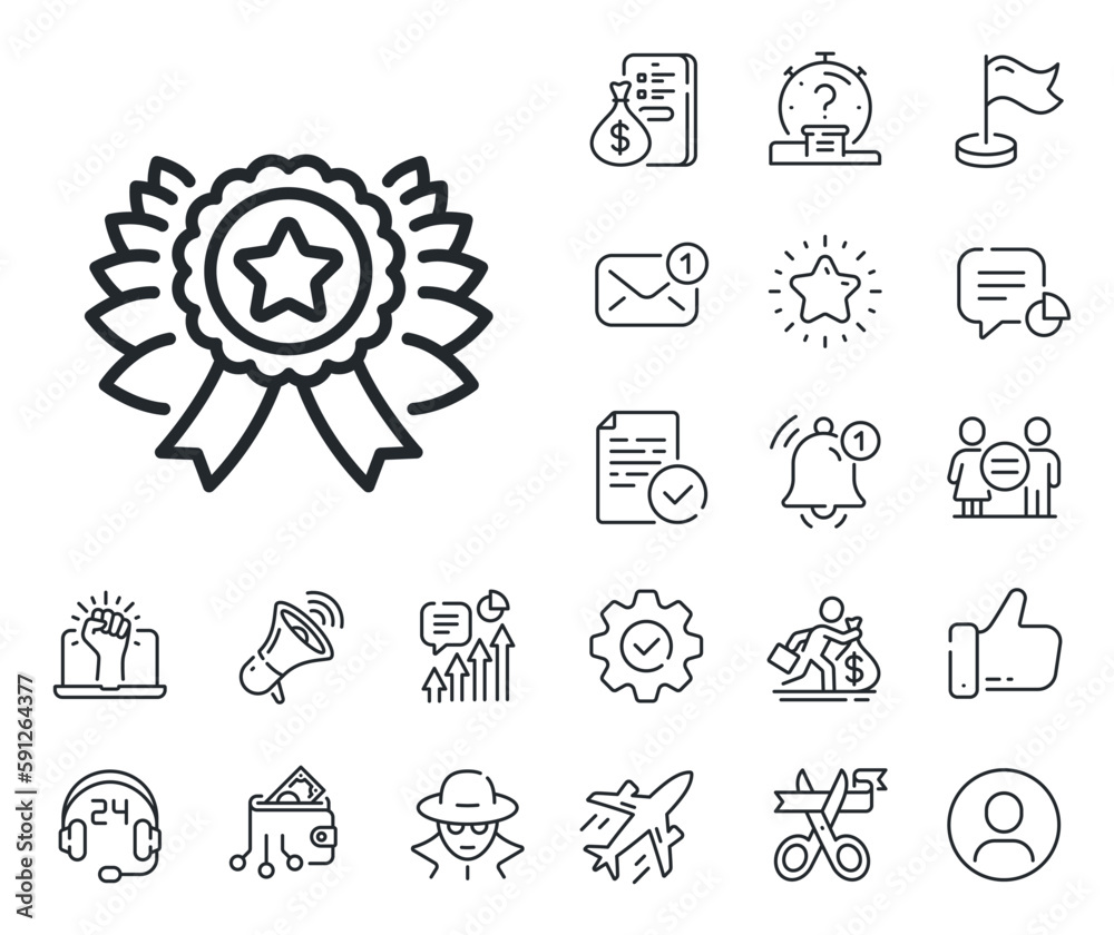 Award medal sign. Salaryman, gender equality and alert bell outline ...