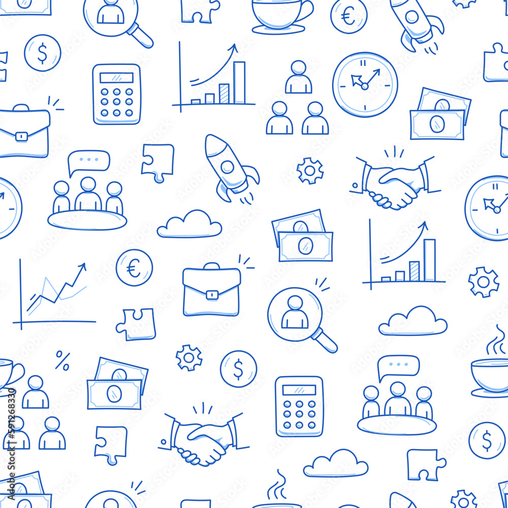 Business job icon doodle seamless pattern background. Business teamwork ...