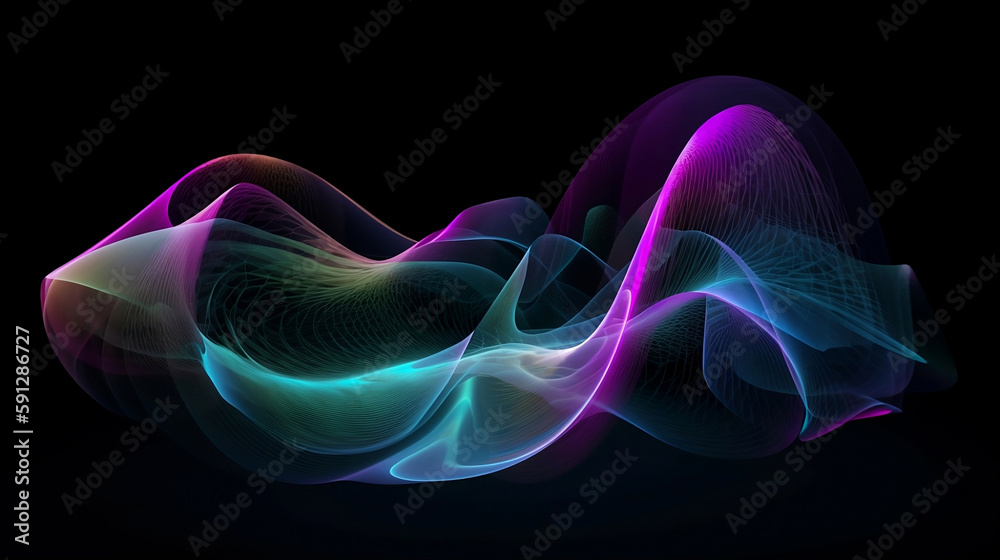 wavy and translucent fluid material, with iridescent colors that shift ...