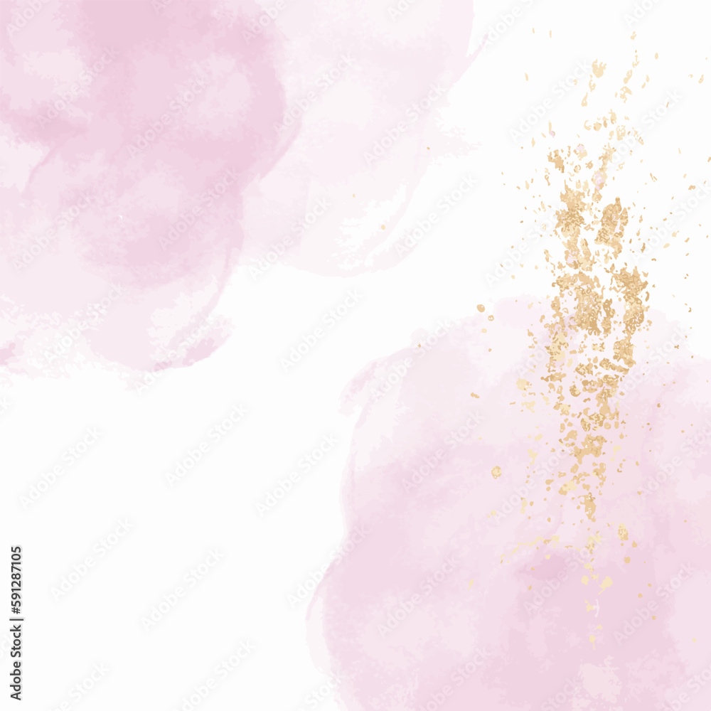 Watercolor abstract background with gold particles dust. Blush pink ...