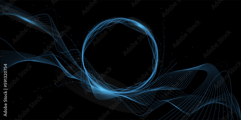 Big data, AI, network connection structure, data and energy transmission on the black abstract ...