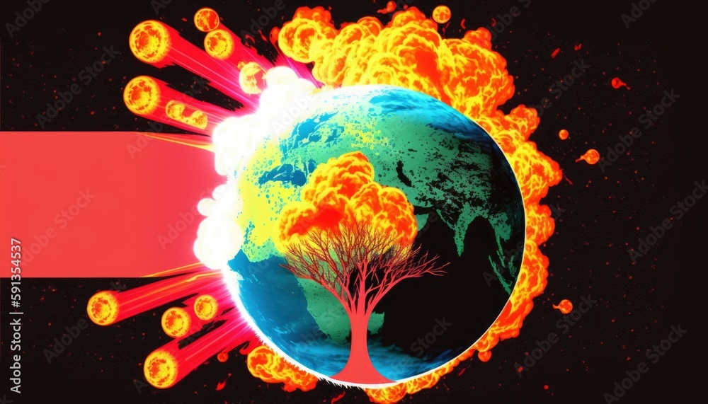 whole planet world on fire and flame burning illustration concept, hot ...