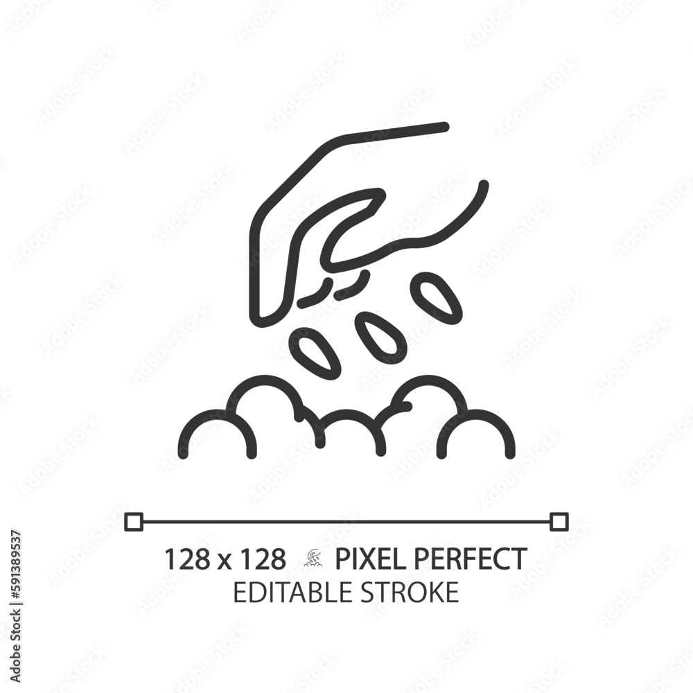 Seeding linear icon. Direct planting. Eco friendly farming. Vegetable ...