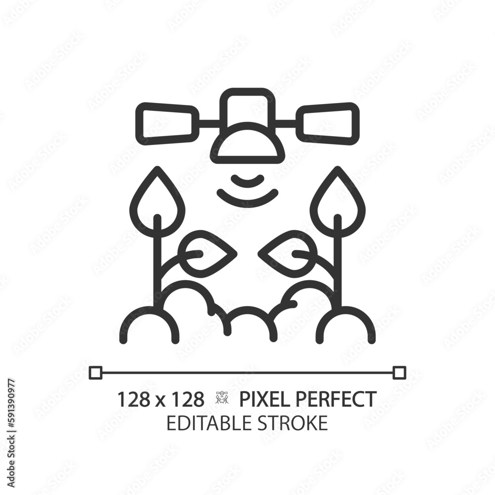 Vetor Satellite Smart Farming linear icon. Agricultural production ...