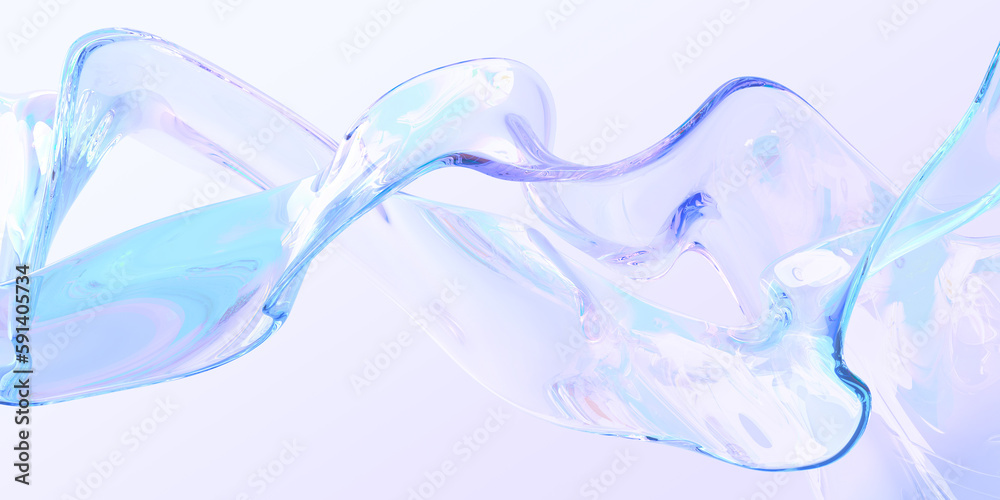 Abstract geometric background with holographic glass ribbons or water ...
