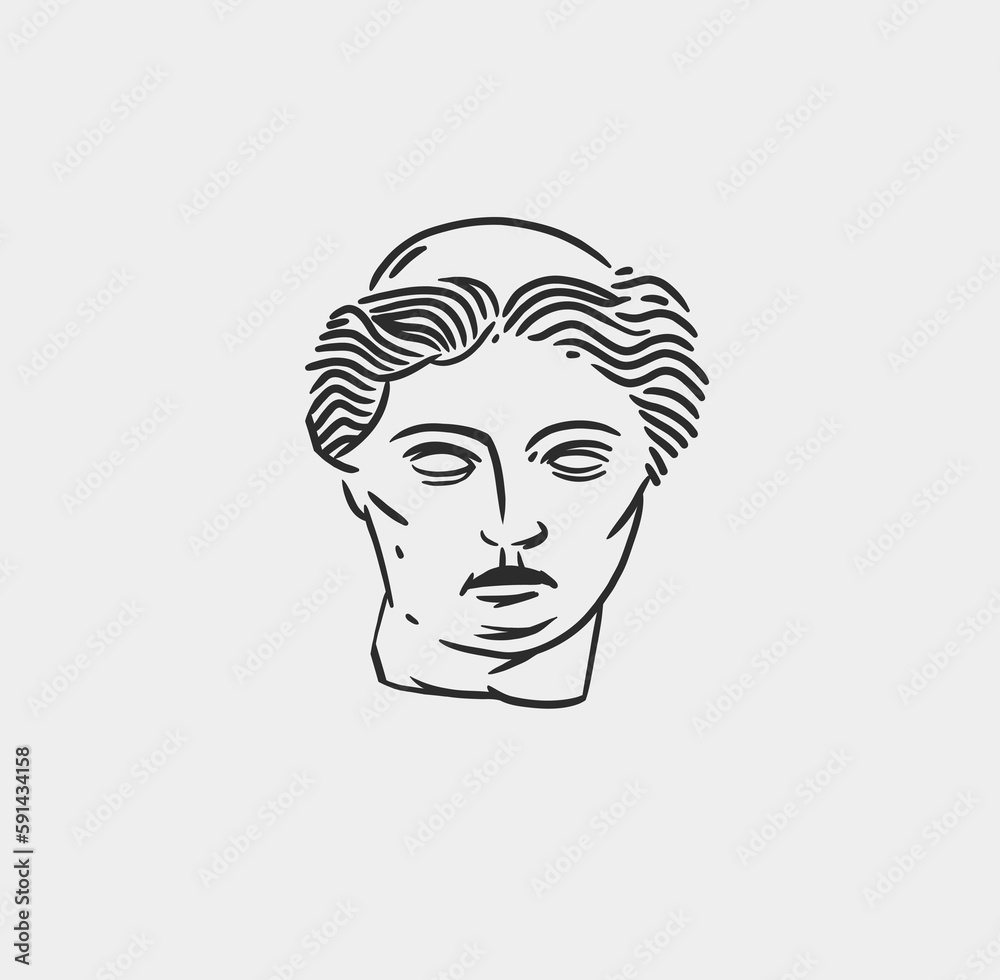 Hand drawn vector abstract outline,graphic,line greek ancient sculpture ...