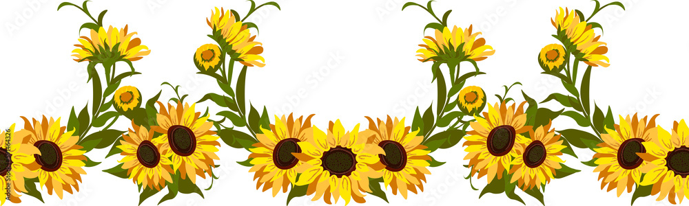 Sunflower Border. Vector horizontal seamless border with yellow ...
