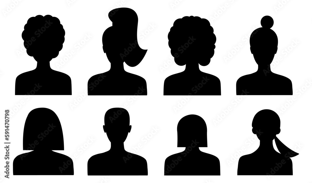 Isolated silhouettes of heads of women and men, avatars of female and ...