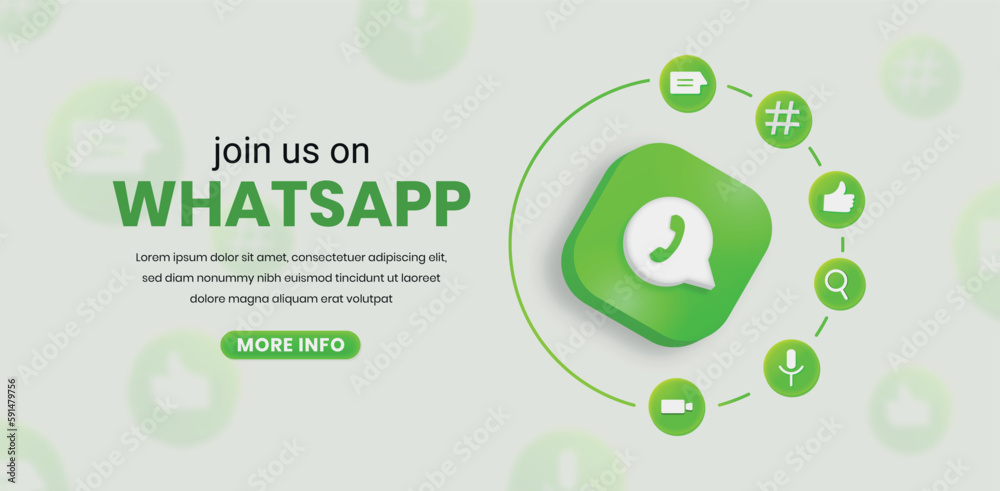 Stockvector join us on whatsapp, 3d whatsapp logo with social media ...