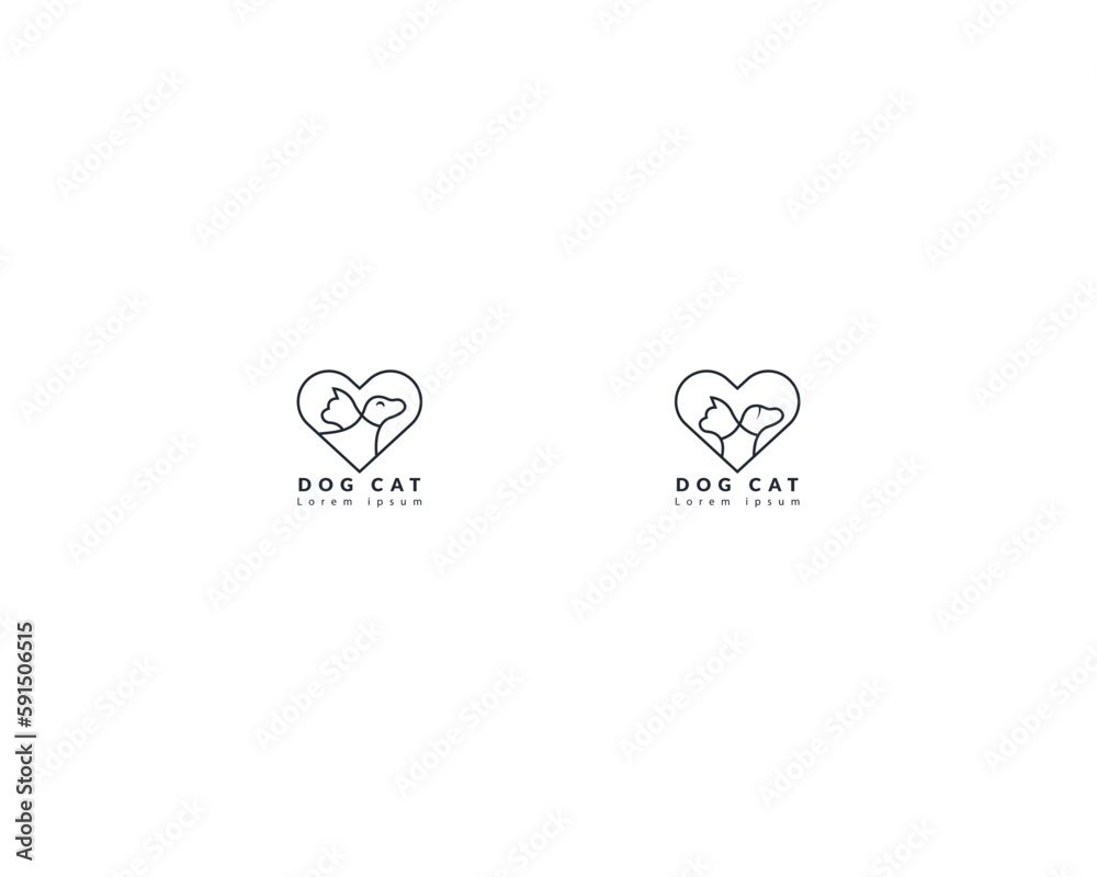 Dog and cat logo design template vector, line of pet logo design ...