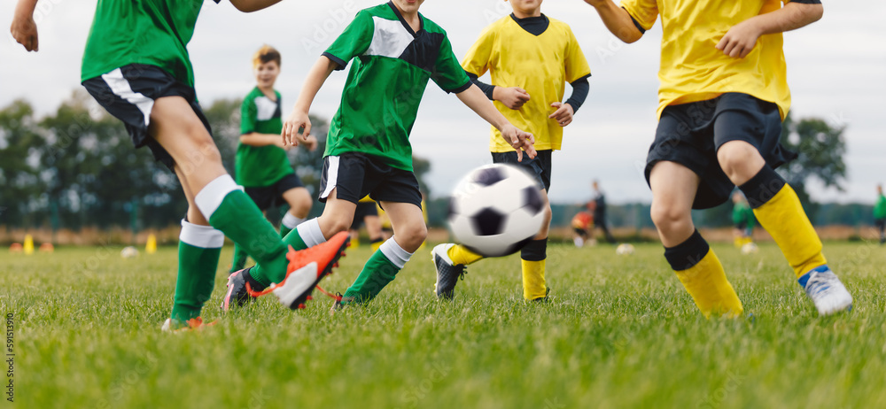 Group of Young Soccer Players Playing Football Game at Grass Venue ...