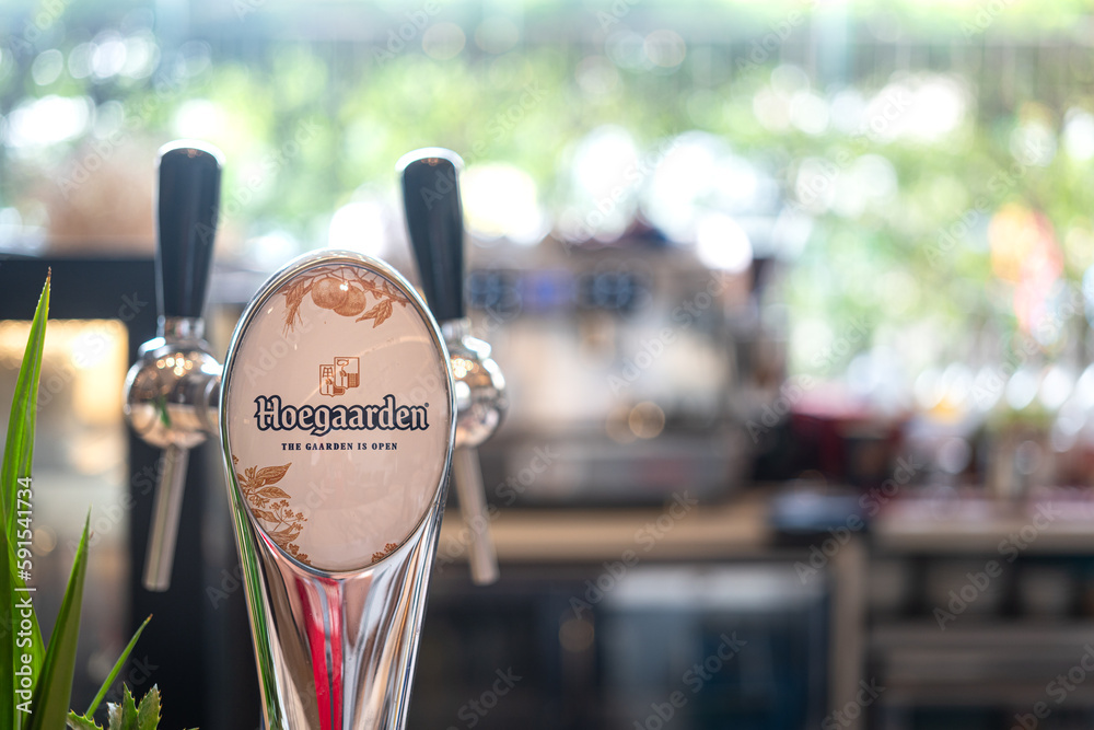 Thailand - April 2023 : The tap of Hoegaarden draught beer, world ...