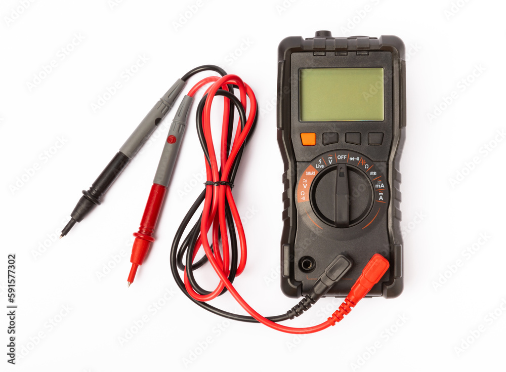 Photo Stock Digital multimeter with probes and display isolated on ...