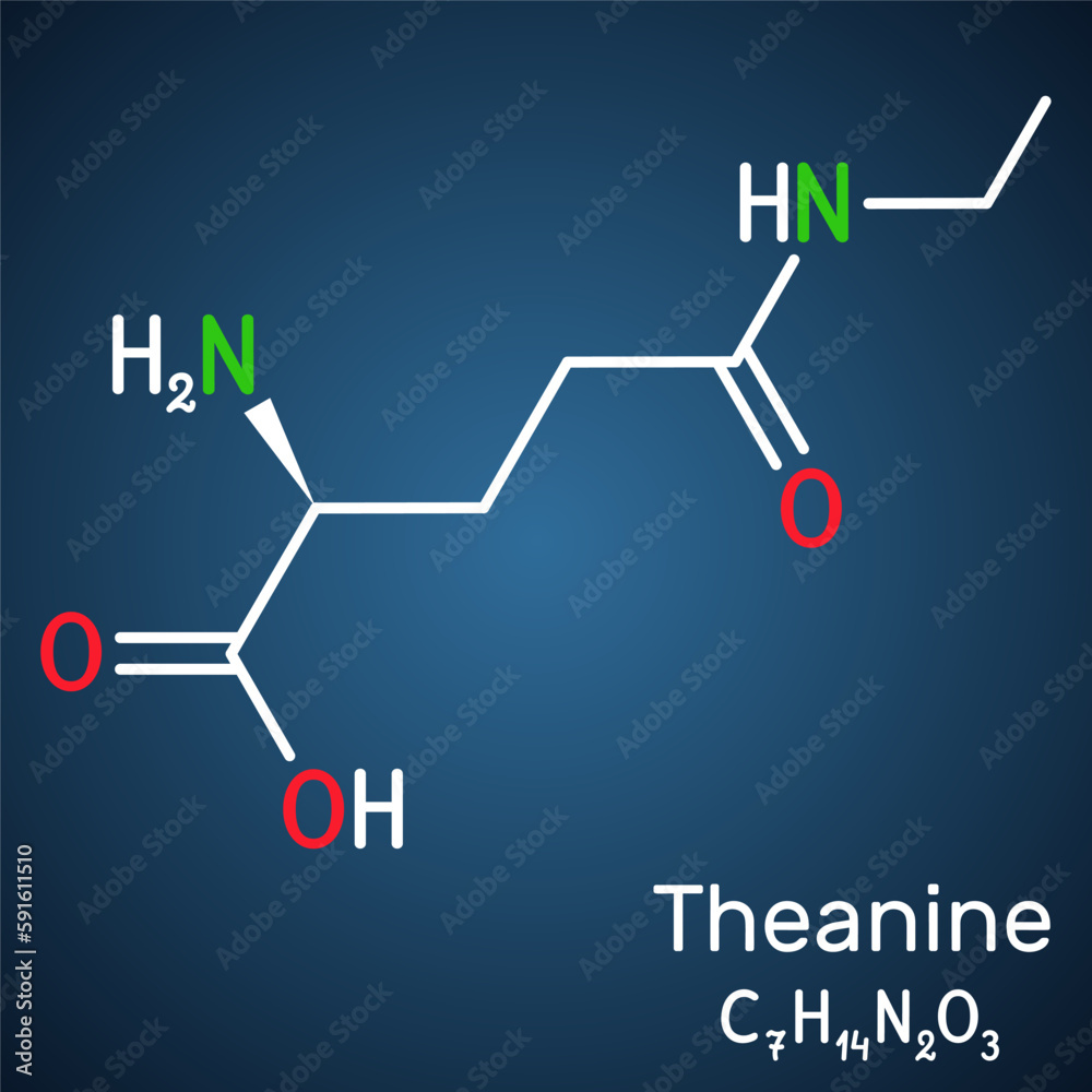 Theanine, theanin molecule. It is neuroprotective agent, plant ...