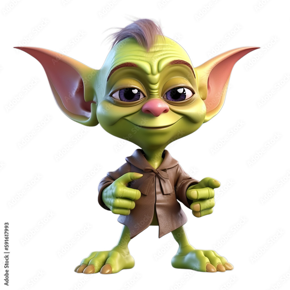 fantasy goblin, cute 3d cartoon goblin isolated on transparent ...