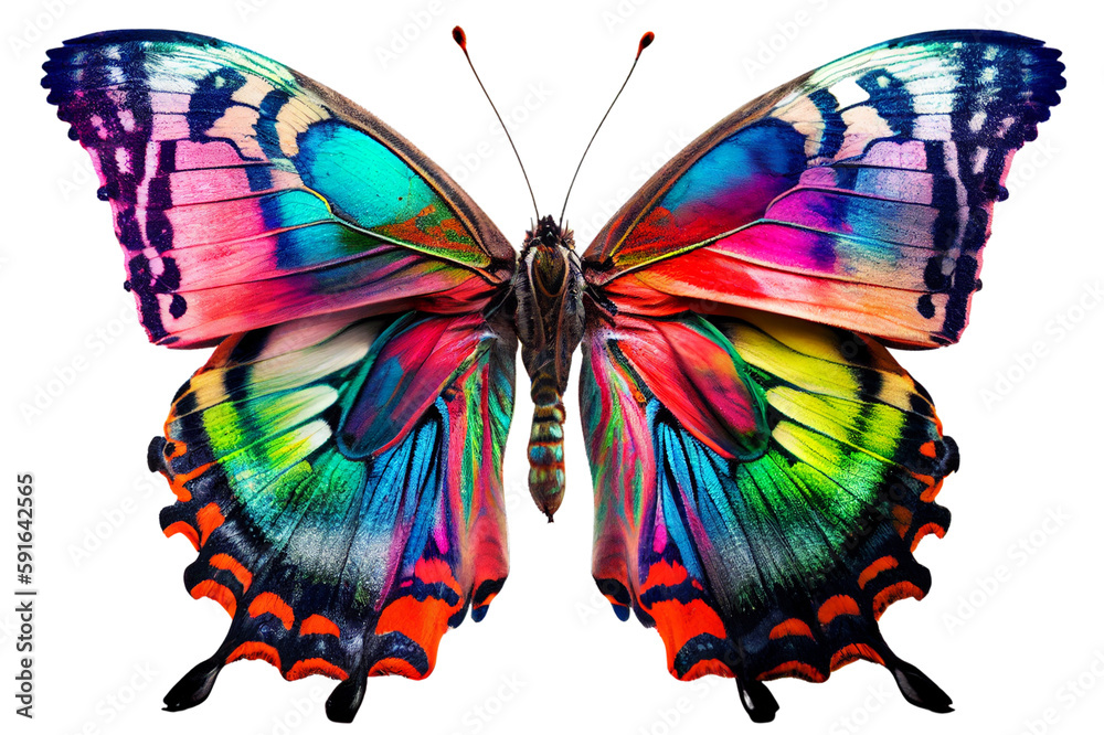 Rainbow-colored artistic butterfly isolated on a white background Stock ...
