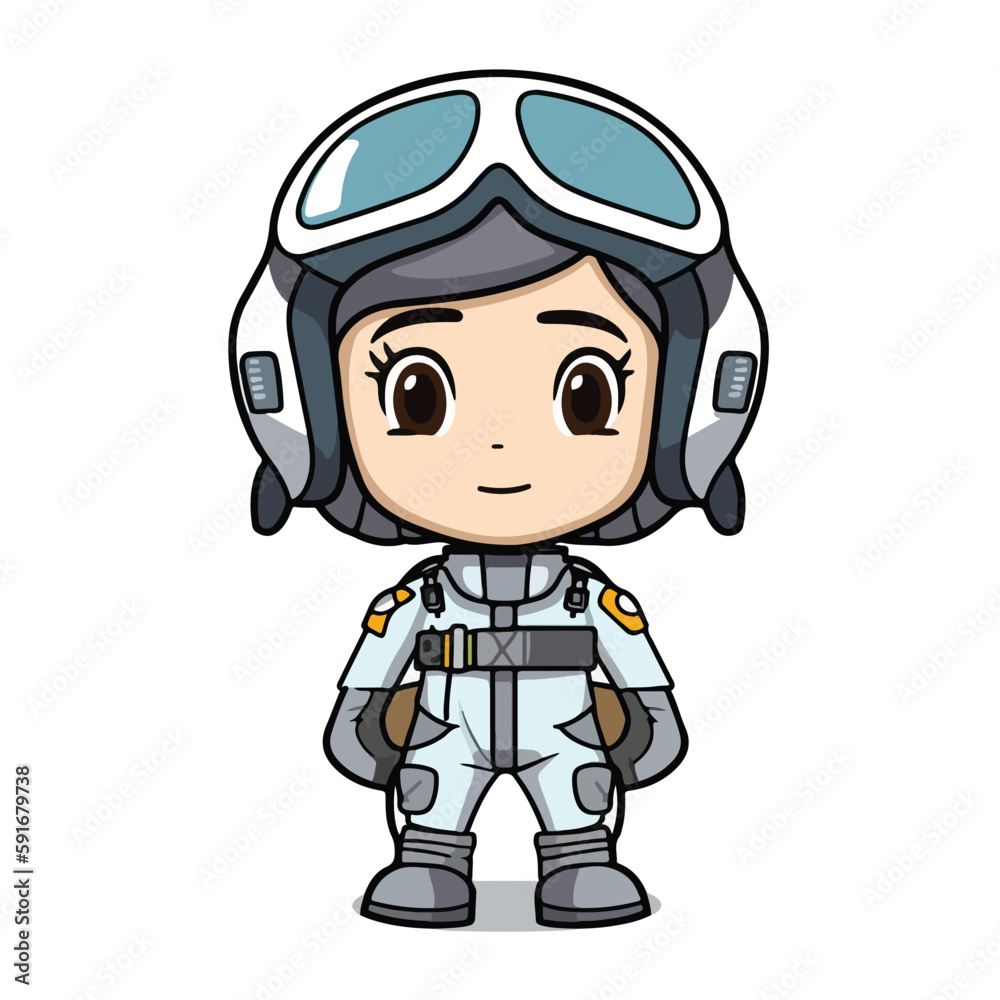 Mascot of cute girl pilot wearing helmet and uniform. Cartoon flat ...