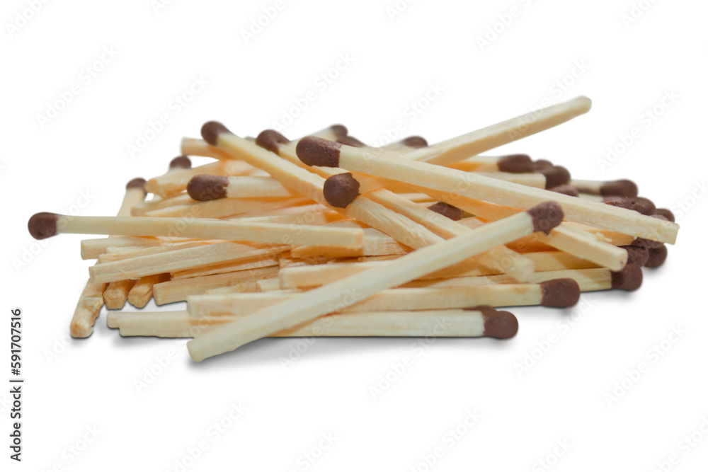 Chaotically lying in a pile of matches on a transparent background. The ...