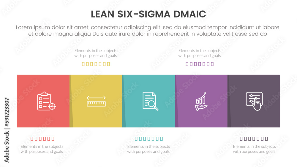 dmaic lss lean six sigma infographic 5 point stage template with square ...