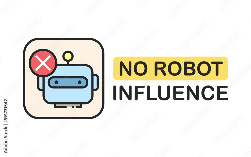 No robot influence icon on white background. Ai free label. Made by ...