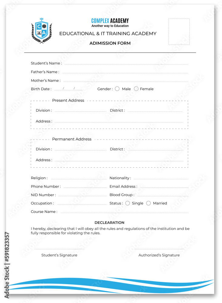 Registration form, Admission form, College form, Form design, Stock ...