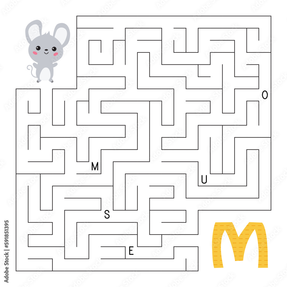 ABC maze game. Educational puzzle for children. Labyrinth with letters ...