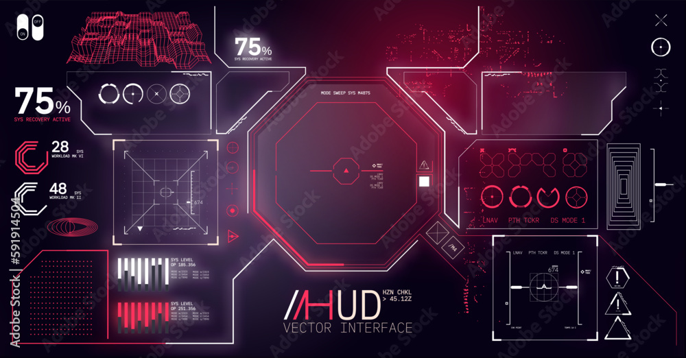 Futuristic cyberpunk user interface HUD display elements kit. Vector ...
