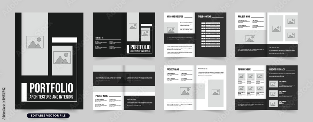 Modern architecture portfolio and magazine template with black and ...