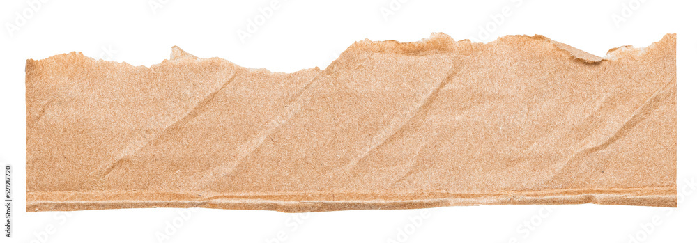 Isolated single piece of crumpled ripped blank brown cardboard paper ...
