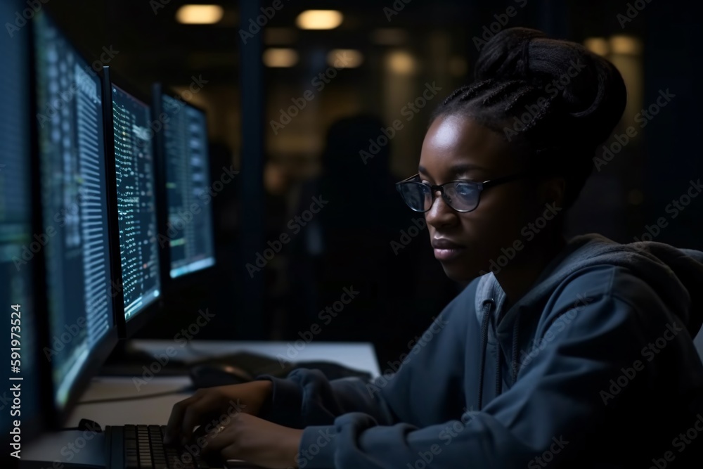 Stock-Illustration „African American Black woman coder programmer using ... Stock-Illustration „African American Black woman coder programmer using ...