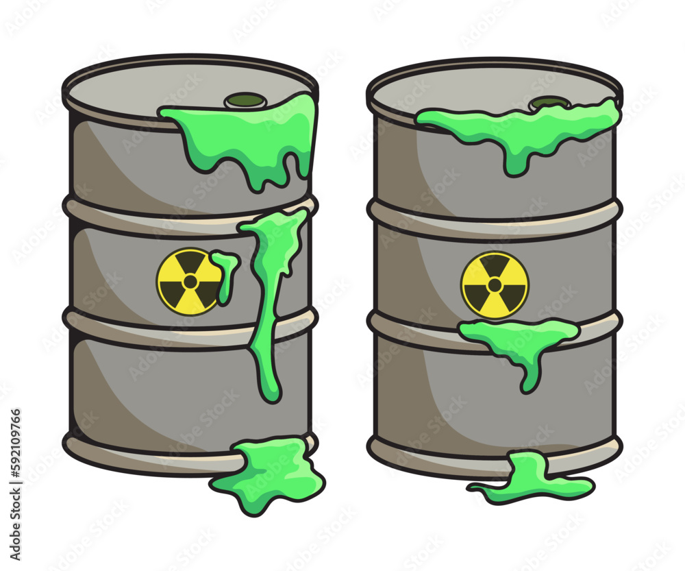 Hazard barrel with dripping green liquid radioactive waste icon ...