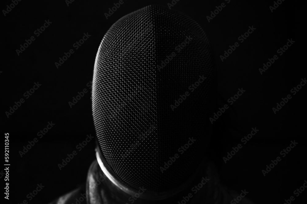 Fencing sabre mask in black and white Stock Photo | Adobe Stock