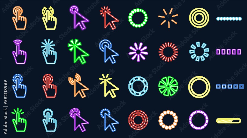 Image vectorielle Stock Set of neon cursors. Collection of interface ...