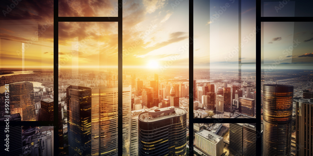 Multiple exposure of office buildings, exteriors and architecture ...