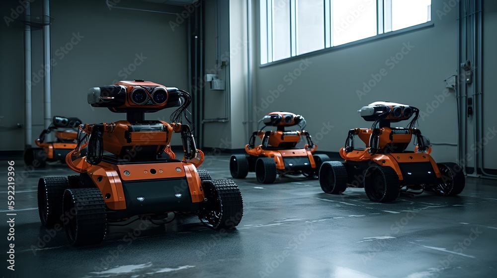 Advanced autonomous robots working seamlessly in a smart factory ...