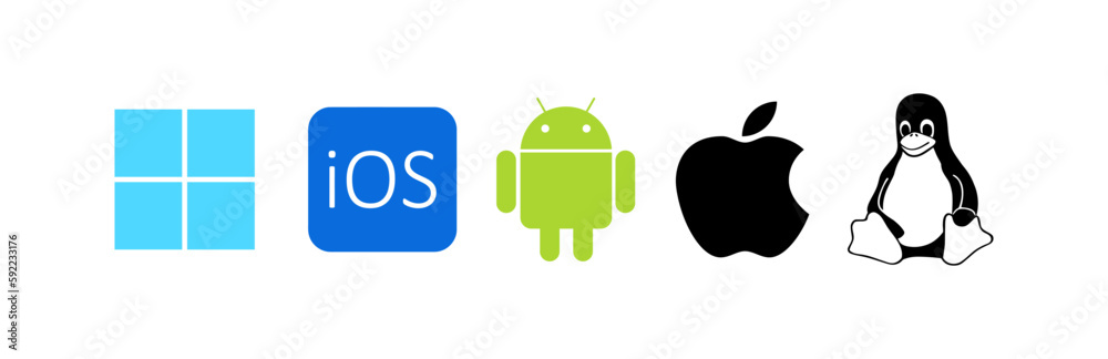 Windows; iOS; android; Apple; Linux - Collection of logos of popular operating systems. Vector ...