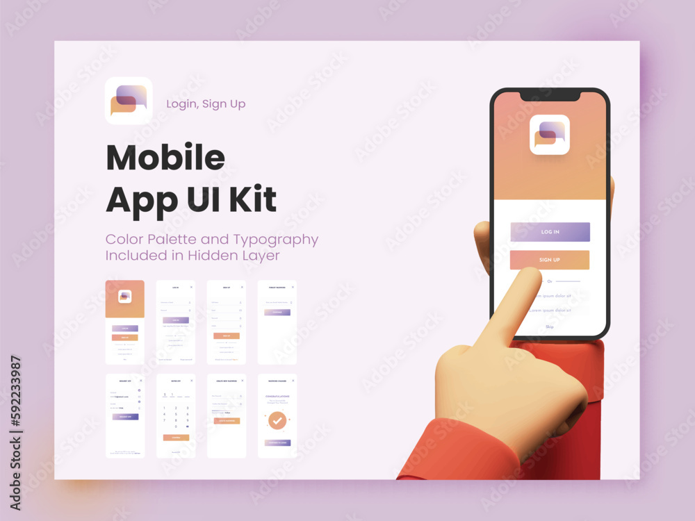 Mobile App UI, UX, GUI Layout With Different Login Screens Including ...