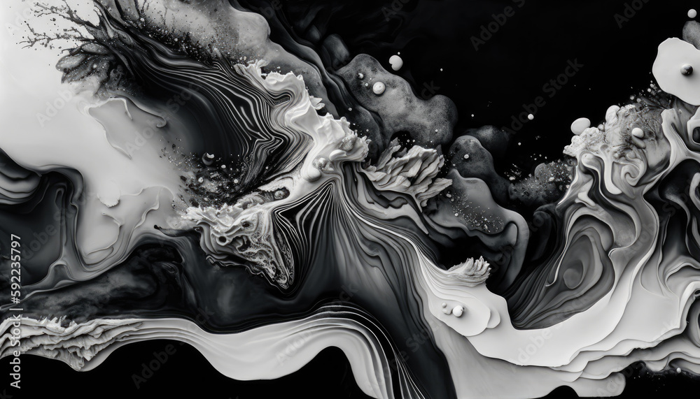Beautiful Black and White Liquid Swirls with White Particles. Luxurious ...