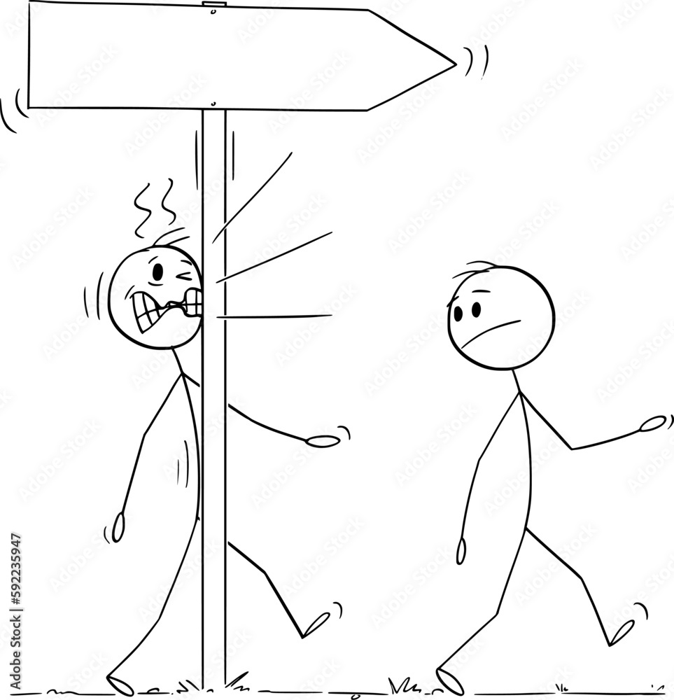 Person or businessman Hit the Sign, Vector Cartoon Stick Figure ...