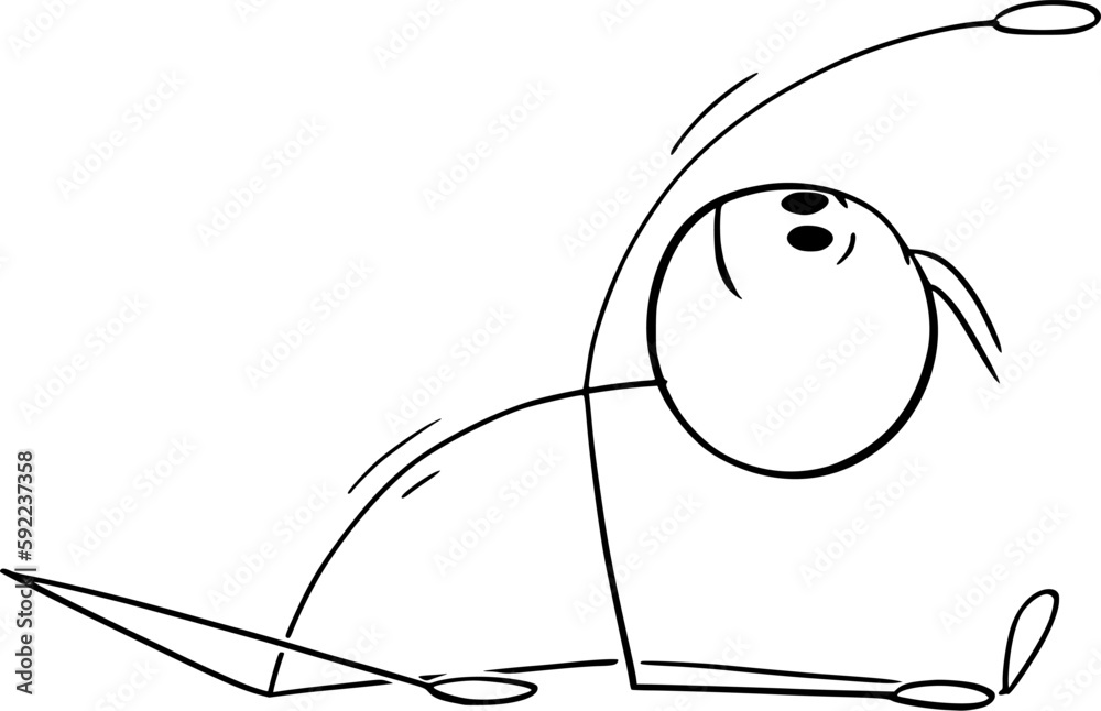 Body Stretching Pose, Vector Cartoon Stick Figure Illustration Stock ...