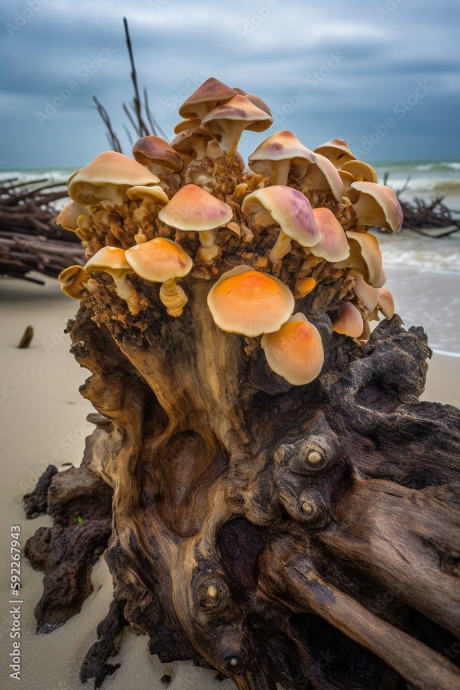 Micro Nature and Landscape Beach fungi, colorful growths, diverse ...