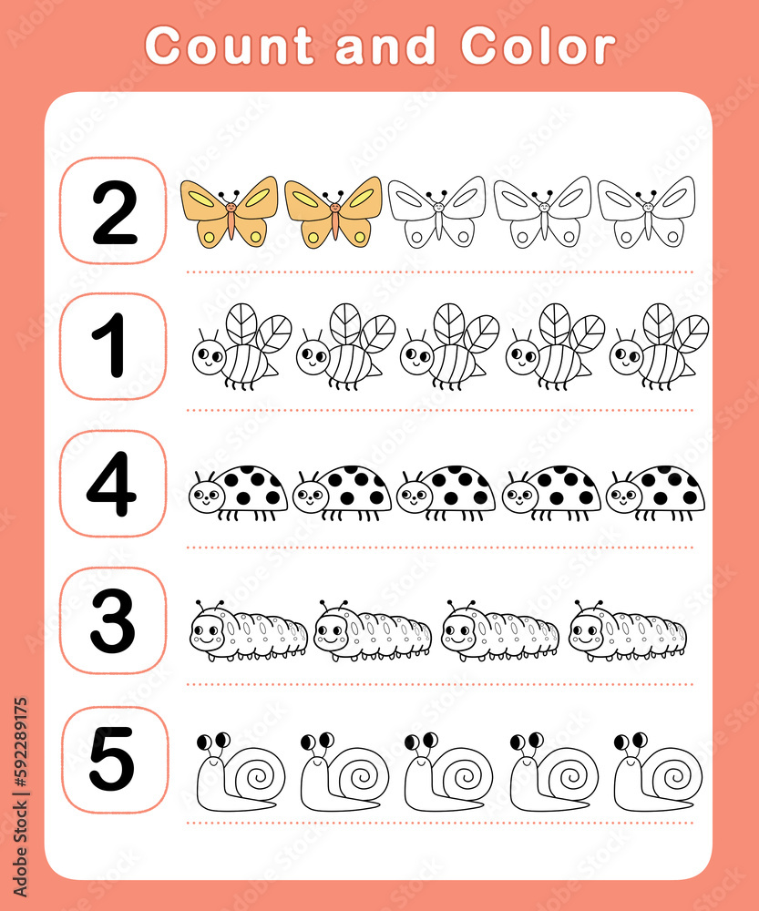 Ilustración de Stock Count and color educational children activity with ...