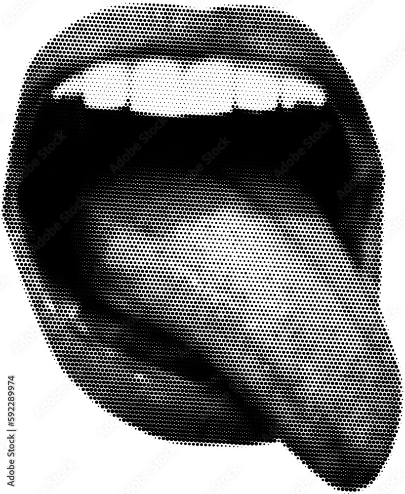 Opened woman lips as retro halftone collage elements for mixed media ...