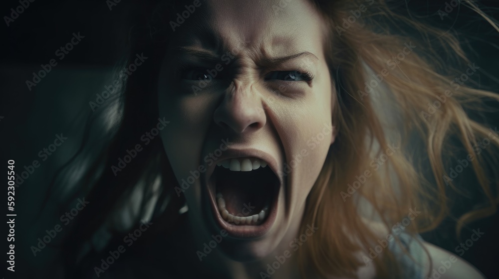 Angry woman in agony screaming, closeup. Mental health awareness month ...