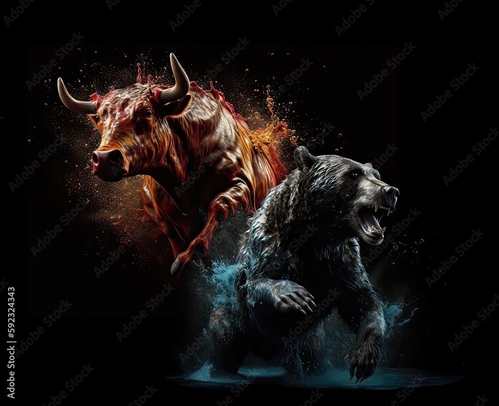 Ilustración de Stock Fight between the Bull and Bear markets. Battle ...