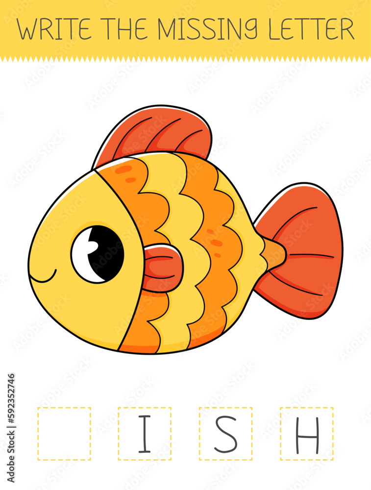 Write the missing letter is an educational game for kids with goldfish ...