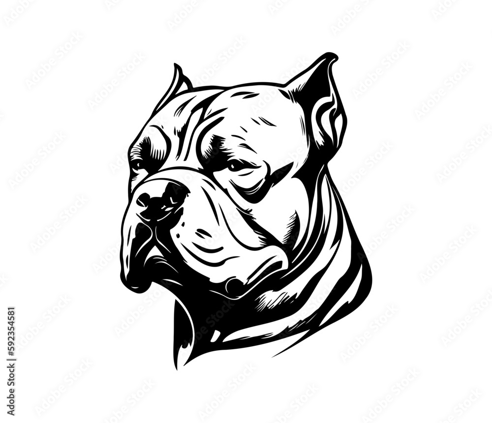 American bully, Silhouettes Dog Face SVG, black and white American ...