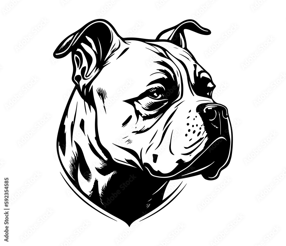 American bully, Silhouettes Dog Face SVG, black and white American ...