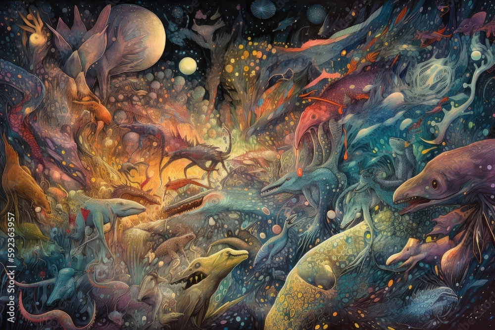 Стокова ілюстрація cosmic zoo with alien creatures from other worlds ...