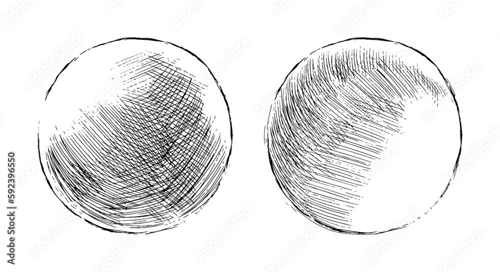 Стоковое векторное изображение «Hand drawn shaded spheres. Simple black ...